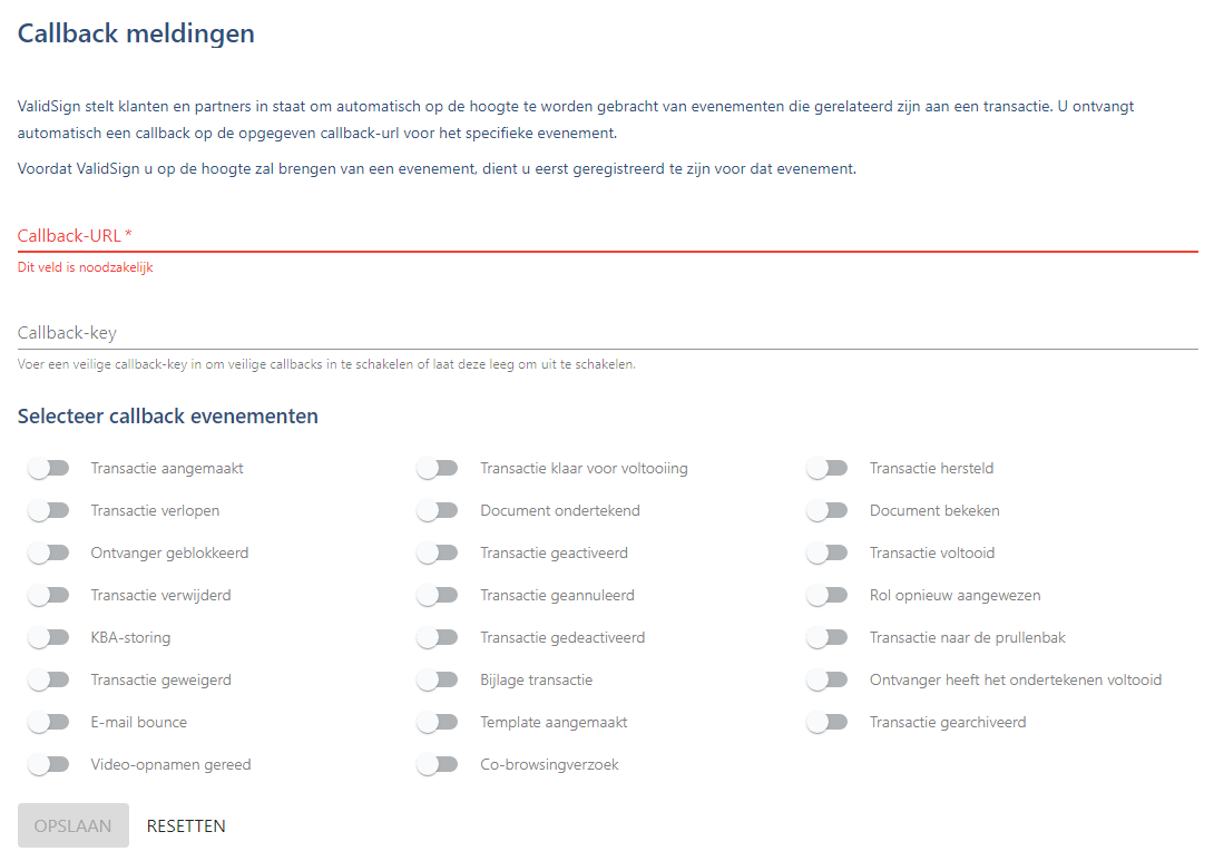 ValidSign callback meldingen – ValidSign