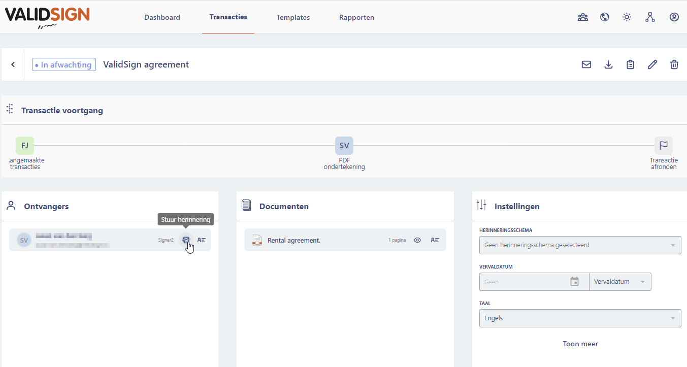 Hoe verstuur ik een herinnering? – ValidSign